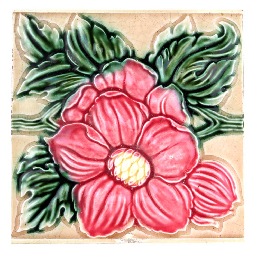 Old Ceramic Tile With Flower Motif