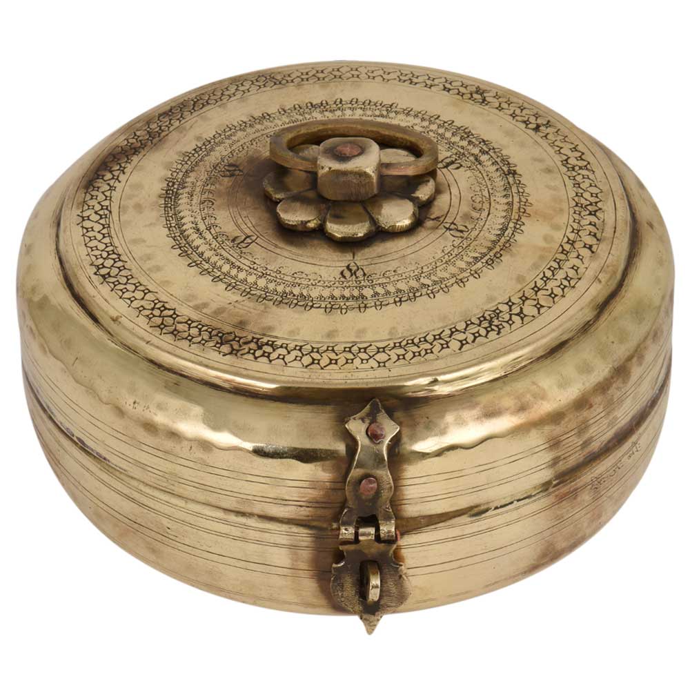 Brass Round Tiffin Box With Lid And Latch Decorative Kitchenware